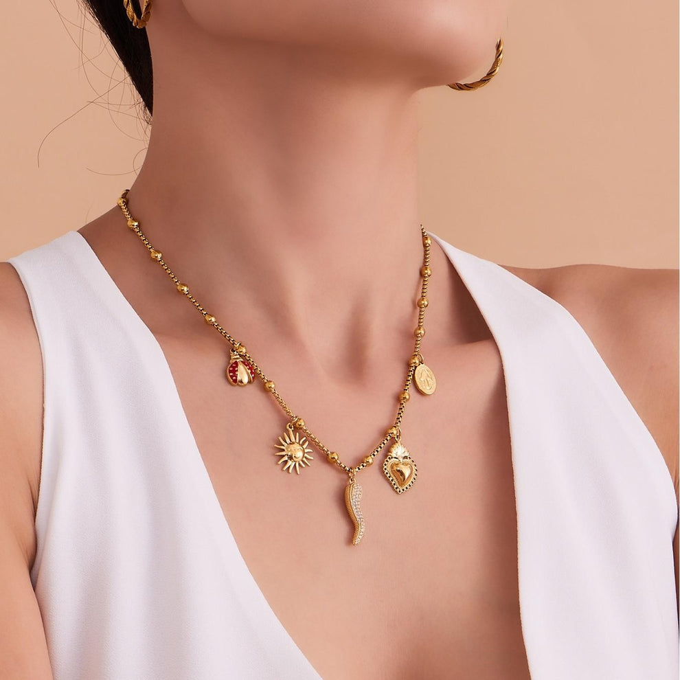 316L Stainless Steel 18K Gold Plated Multi-Charm DIY Necklace ...