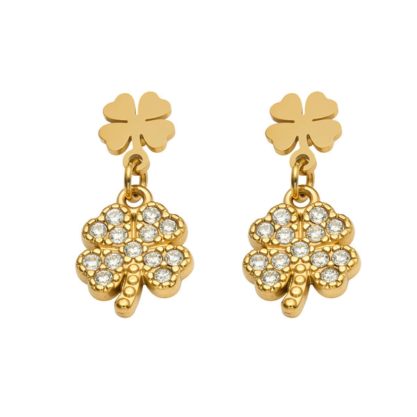 316L Stainless Steel 18K Gold PVD Four-leaf Clover Earrings ...