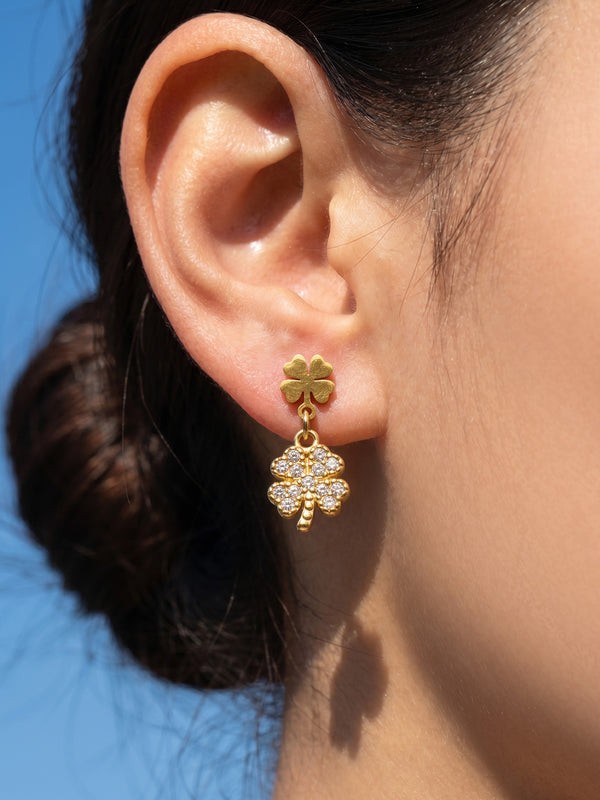 316L Stainless Steel 18K Gold PVD Four-leaf Clover Earrings ...